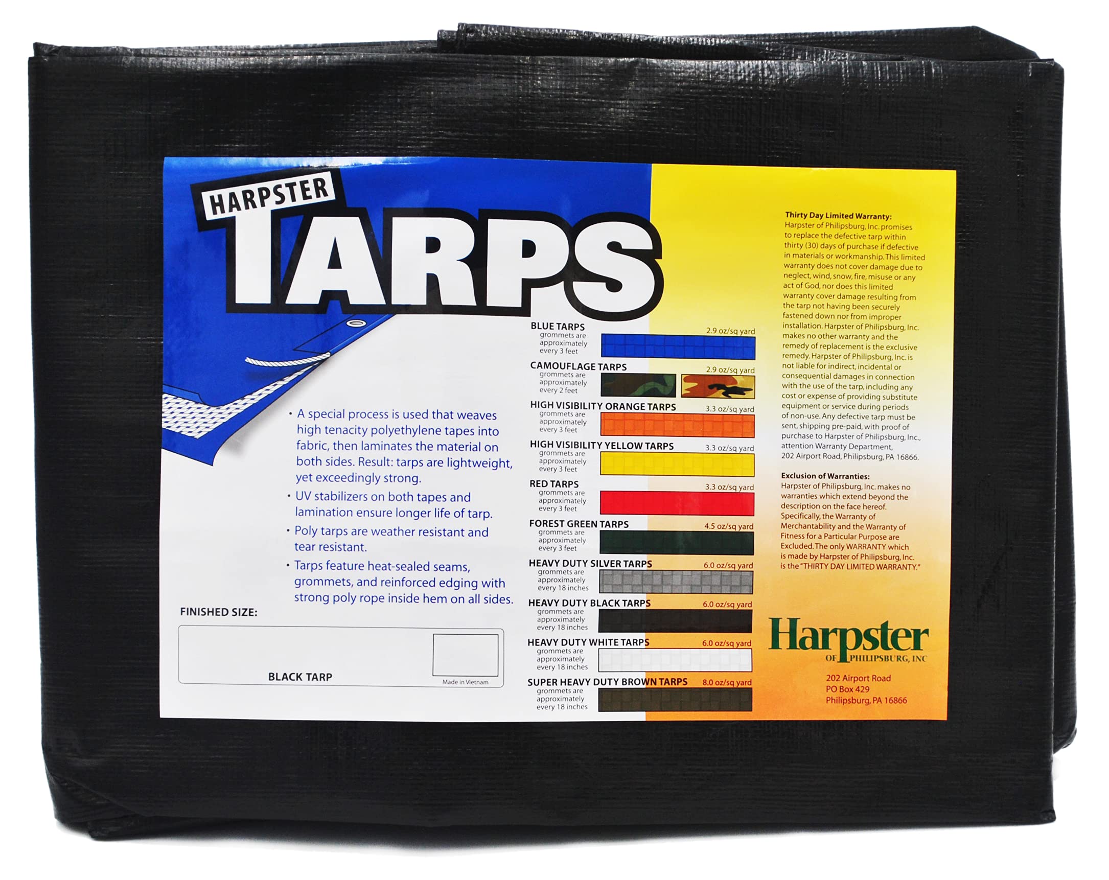 10 feet x 10 feet Heavy Duty 12 Mil Thick Black Poly Tarp Harpster Tarps