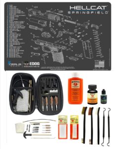 edog range warrior 27 pc gun cleaning kit - compatible with springfield armory hellcat - schematic (exploded view) mat, range warrior universal .22 9mm - .45 kit & tac book accessories set