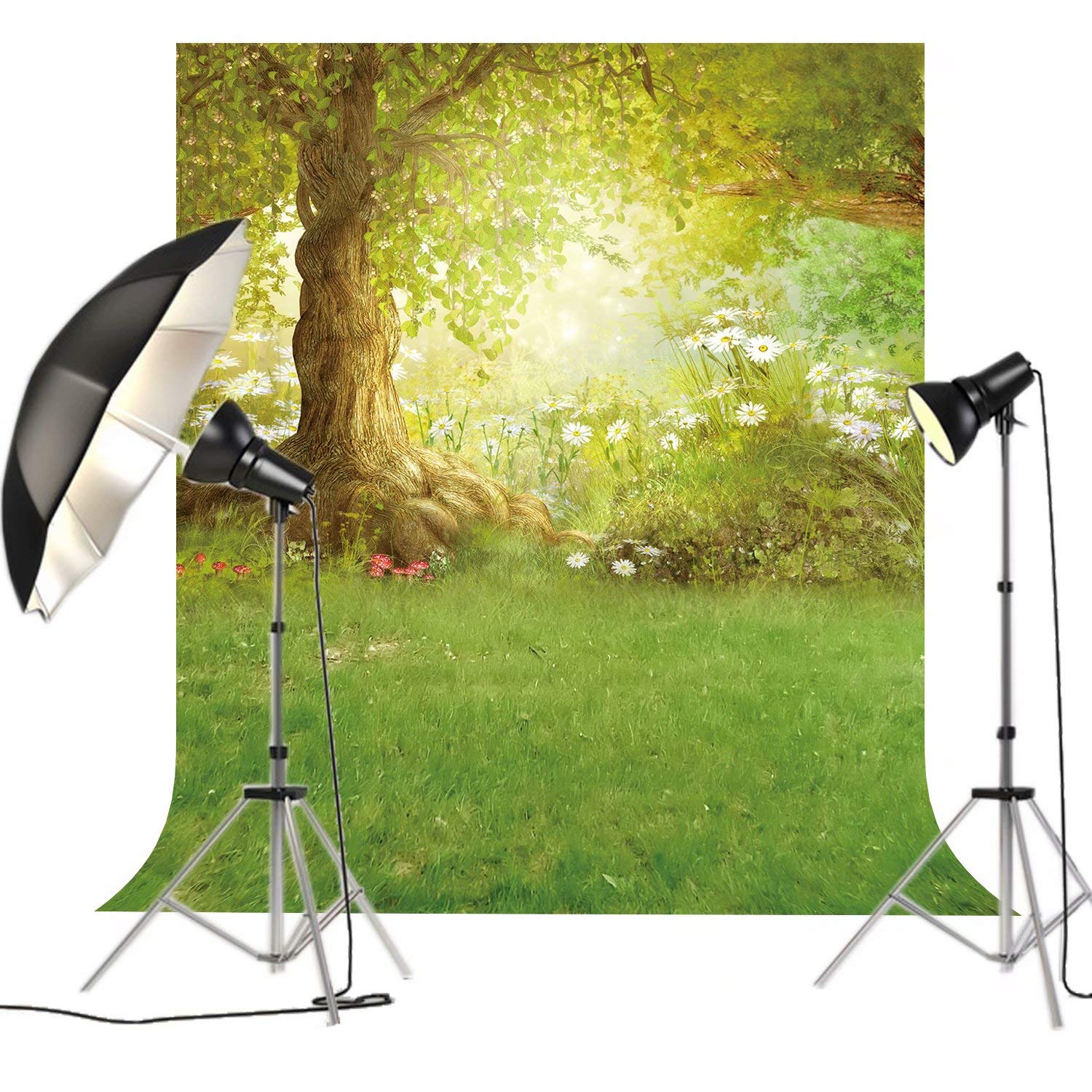 AOSTO 5x8ft Easter Photography Backdrop Spring Woodland Green Grass Flower Baby Warm Background XT-3992