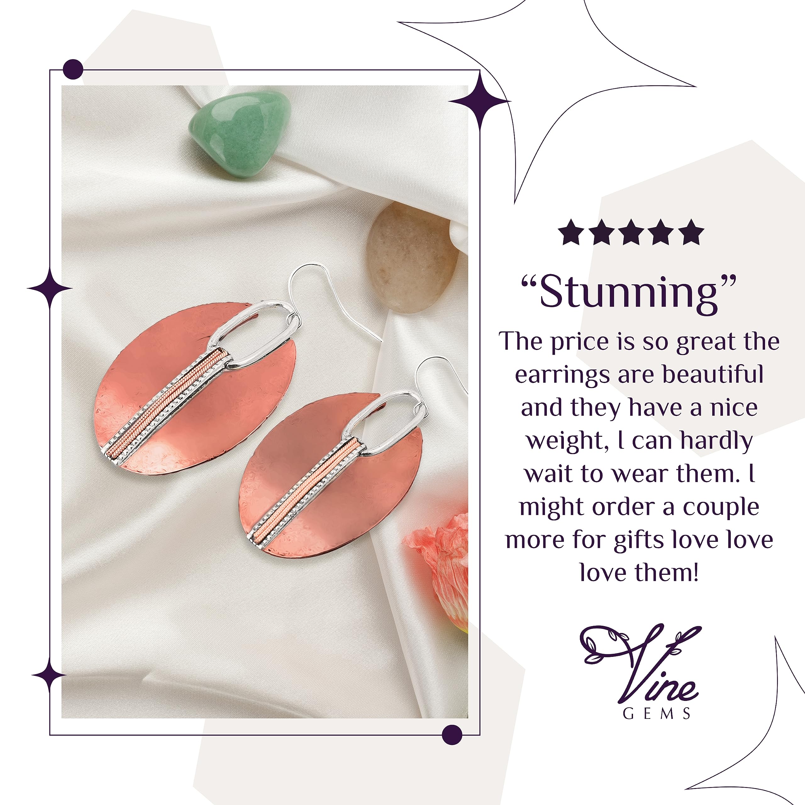 Vine Gems Boho Earrings for Women - Ethnic-Style Metallic Jewellery - Rose Gold