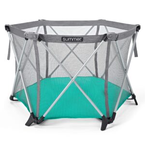 summer pop ‘n play lite playard, aqua/gray, 34 x 24.5" (25430)