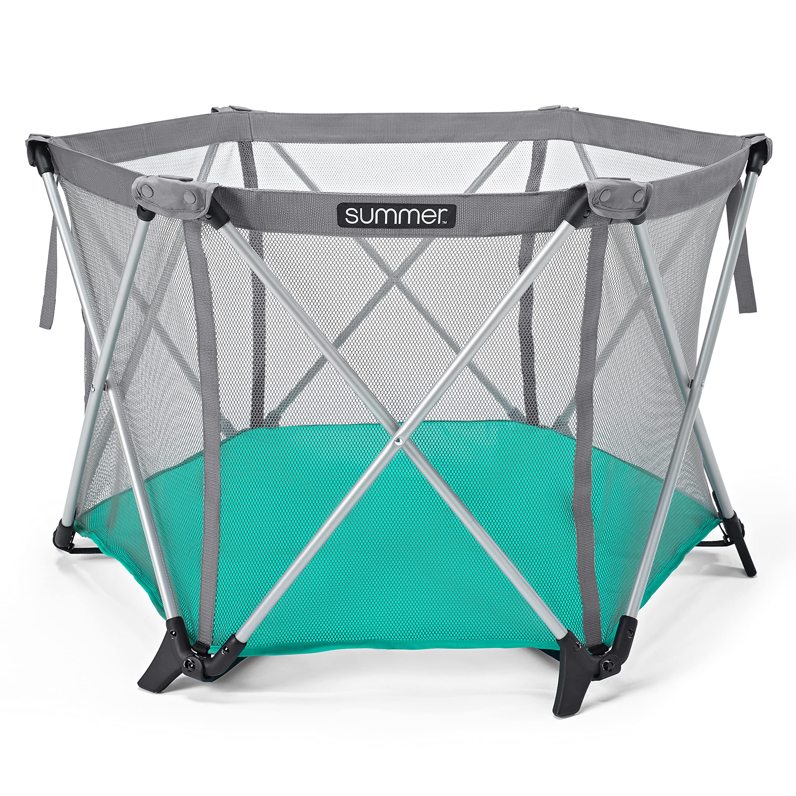 Summer Pop ‘N Play Lite Playard, Aqua/Gray, 34 x 24.5" (25430)