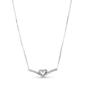 pandora sparkling wishbone heart collier necklace - adjustable necklace with slider clasp - jewelry for women - sterling silver & cubic zirconia - 17.7"