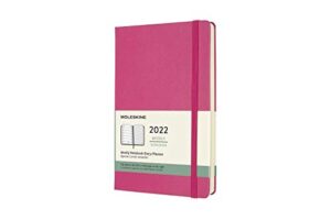 moleskine weekly planner 2022, 12-month weekly diary, weekly planner and notebook, hard cover, large size 13 x 21 cm, colour bougainvillea pink, 144 pages