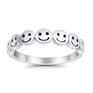 blue apple co. sterling silver size-11 smiley face band ring round 925 sterling silver