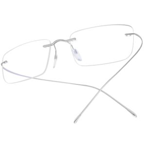 fonex titanium glasses frame,rimless frameless optical eyewear eyeglasses for men and women f85634 (silver)