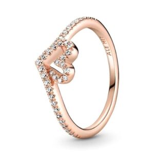 pandora sparkling wishbone heart ring - rose gold ring for women - 14k rose gold-plated rose with cubic zirconia - size 8