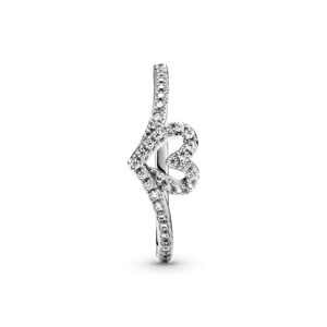 Pandora Sparkling Wishbone Heart Ring - Stackable Ring for Women - Sterling Silver with Clear Cubic Zirconia - Size 5