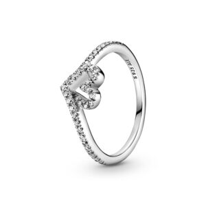 pandora sparkling wishbone heart ring - stackable ring for women - sterling silver with clear cubic zirconia - size 6