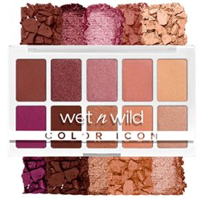 eyeshadow by wet n wild color icon 10-pan eye makeup palette, pink heart and sol, long lasting, shimmer, metallic, glittery, matte, rich smooth pigment, cruelty free