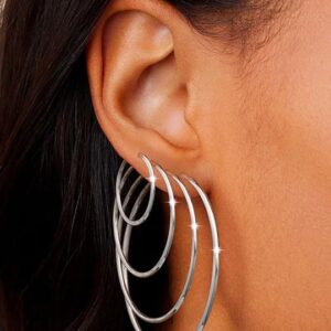 4 Pairs Silver Plated Hoop Earrings for Women Lightweight Hypoallergenic Silver Hoops Stainless Steel Hoop Earrings Loop Earrings Set