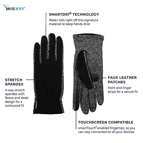 isotoner Women's Unlined Water Repellant Touch Screen Gloves, Black, One Size