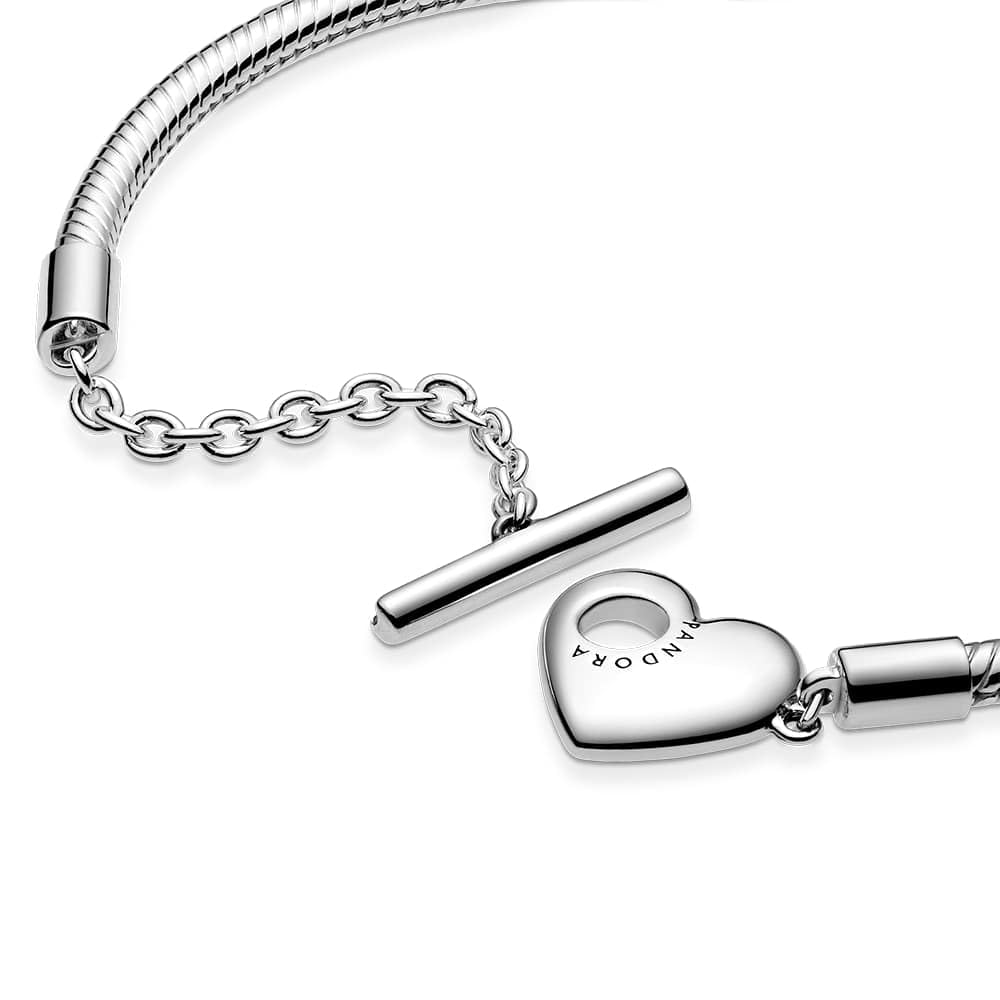 PANDORA Moments Heart T-Bar Snake Chain Bracelet, 6.7 in, With Gift Box