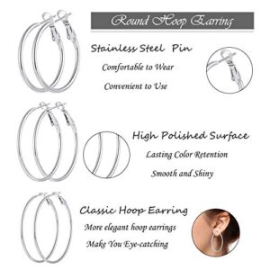 4 Pairs Silver Plated Hoop Earrings for Women Lightweight Hypoallergenic Silver Hoops Stainless Steel Hoop Earrings Loop Earrings Set