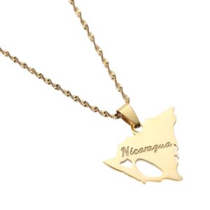 Stainless Steel Nicaragua Map Pendant Necklace for Women Nicaraguans Maps Patriotic Charm Jewelry Gifts (Gold)