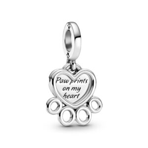 pandora hearts & paw print dangle charm - compatible moments bracelets - jewelry for women - gift for women - made with sterling silver