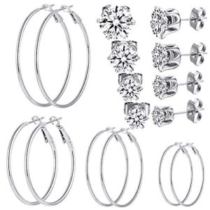 4 pairs silver plated hoop earrings for women lightweight hypoallergenic silver hoops stainless steel hoop earrings loop earrings set