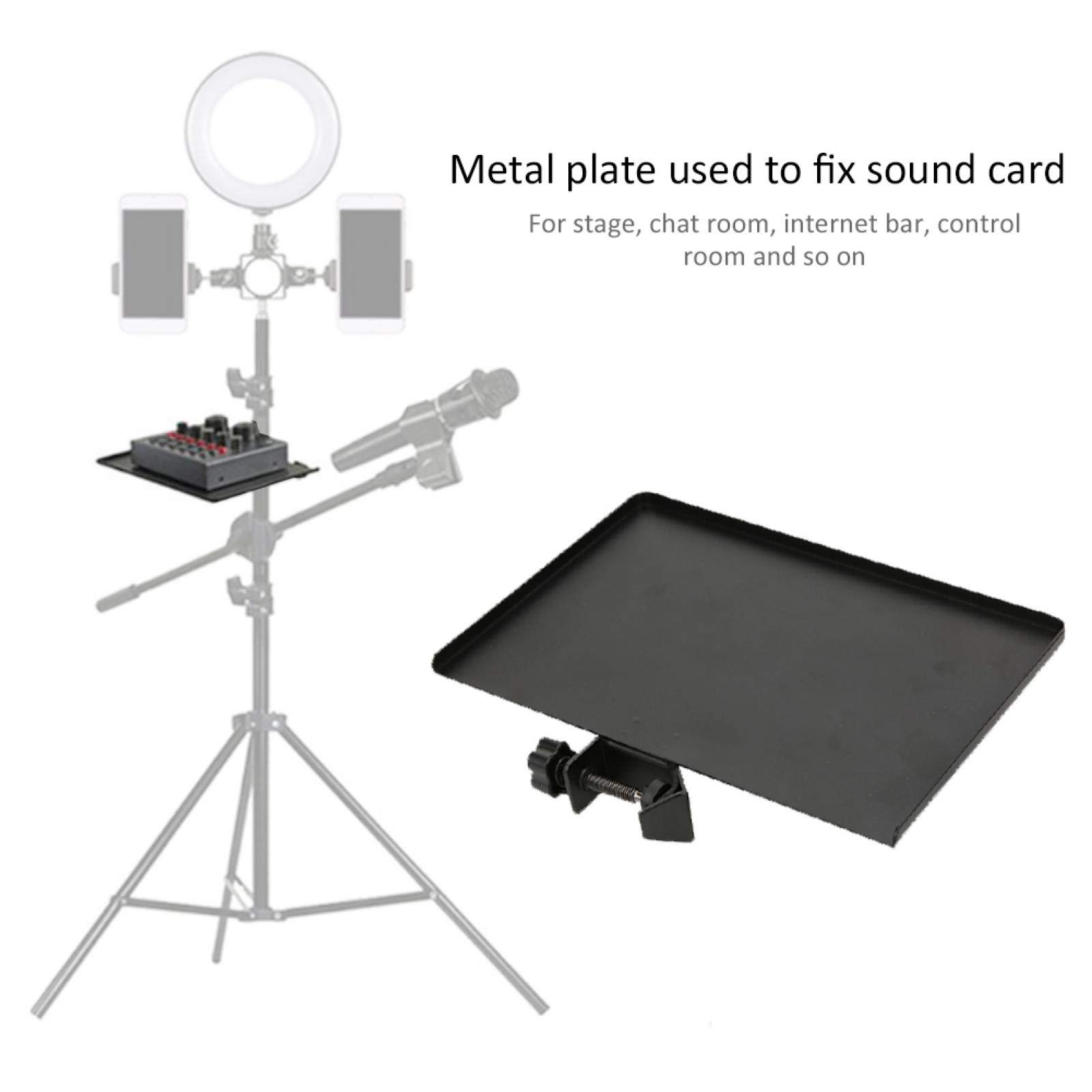 Mic Rack Stand Phone Holder, Multifunctional Microphone Stand Tray, Alloy Clamp-On Chat Room for Live Broadcast