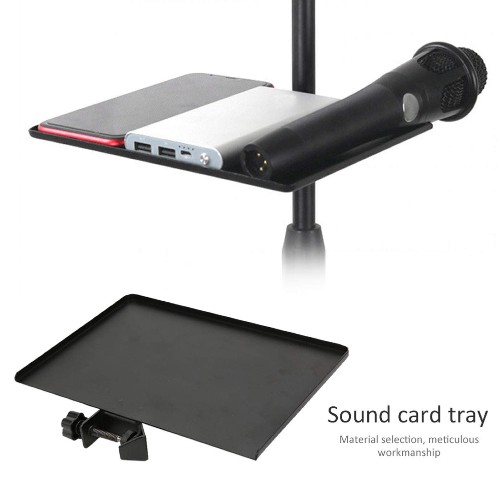 Mic Rack Stand Phone Holder, Multifunctional Microphone Stand Tray, Alloy Clamp-On Chat Room for Live Broadcast