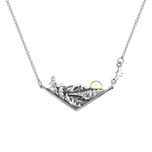 pelovny mothers day gifts 3d mountain range necklace for women sterling silver wandering river mountain valley sunset pendant necklace nature jewelry gift for nature lovers and climbers