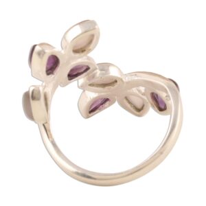 NOVICA Artisan Handmade Amethyst Rose Quartz Cocktail Ring Gemstone Sterling Silver Multi India Leaf Tree Birthstone [ring Front 0.9 in L x 0.8 in W x 0.2 in H Band Width 2 mm W] ' Leafy Glory'