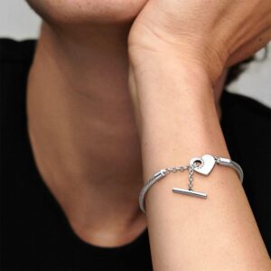 PANDORA Moments Heart T-Bar Snake Chain Bracelet, 6.7 in, With Gift Box