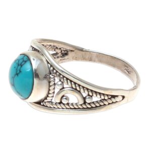 novica artisan handmade sterling silver reconstituted turquoise cocktail ring single stone india birthstone [ring front 0.4 in l x 0.4 in w x 0.2 in h band width 2 mm w] ' turquoise charm'