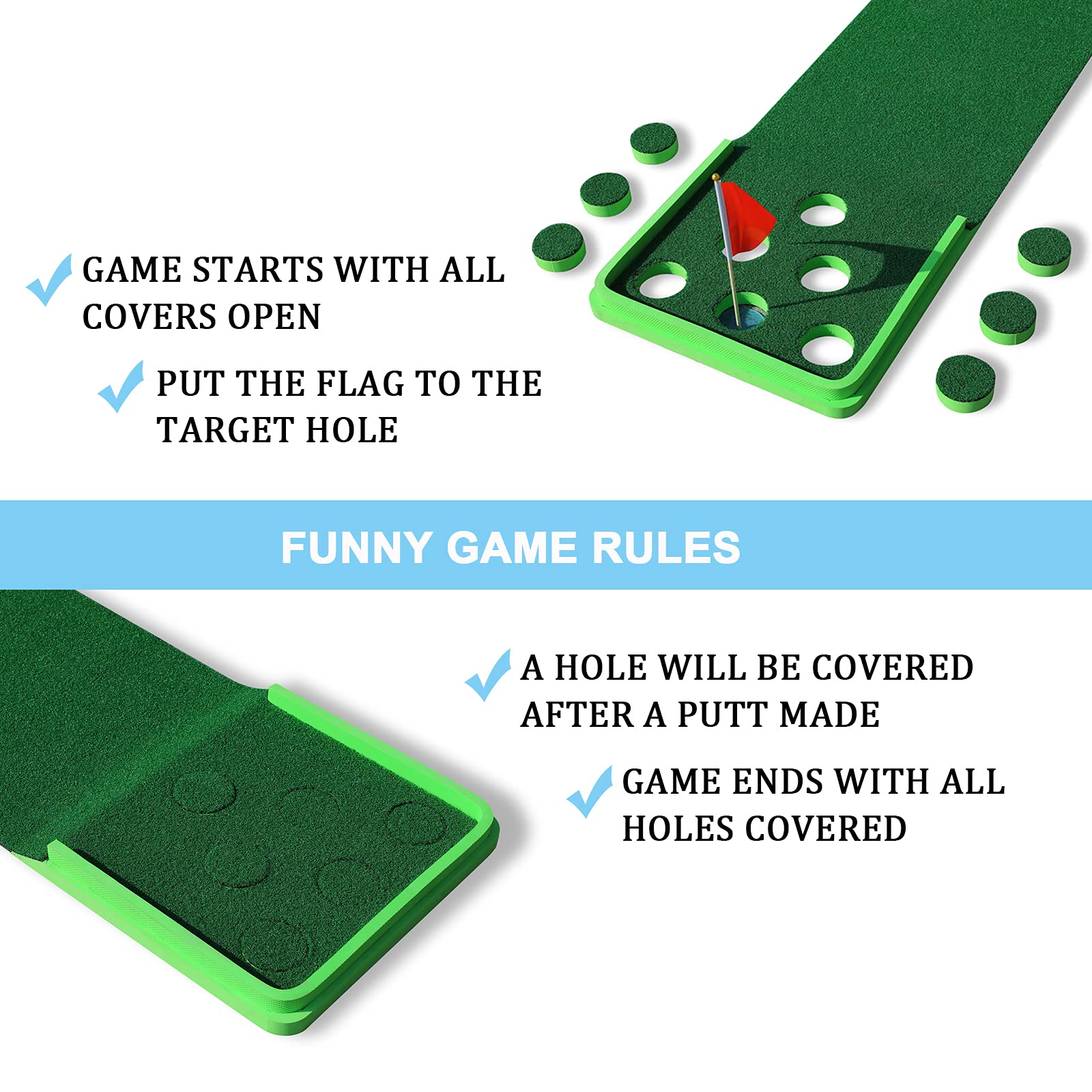 SPRAWL Golf Putting Mat Golf Practice Green 11.5 Feet Golf Pong Game 12 Holes Mat with 4 Balls for Indoor Short Game Office Backyard Use