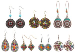 laimala 7 pairs bohemian vintage dangle earrings retro rhinestone dangle drop earrings for women