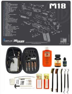 m18 gun cleaning kit & accessories compatible with sig sauer m18 pistol schenatic cleaning mat for 22.38 9mm .45 hoppes gun oil & solvent clenzoil clp cleaner brush picks & patches