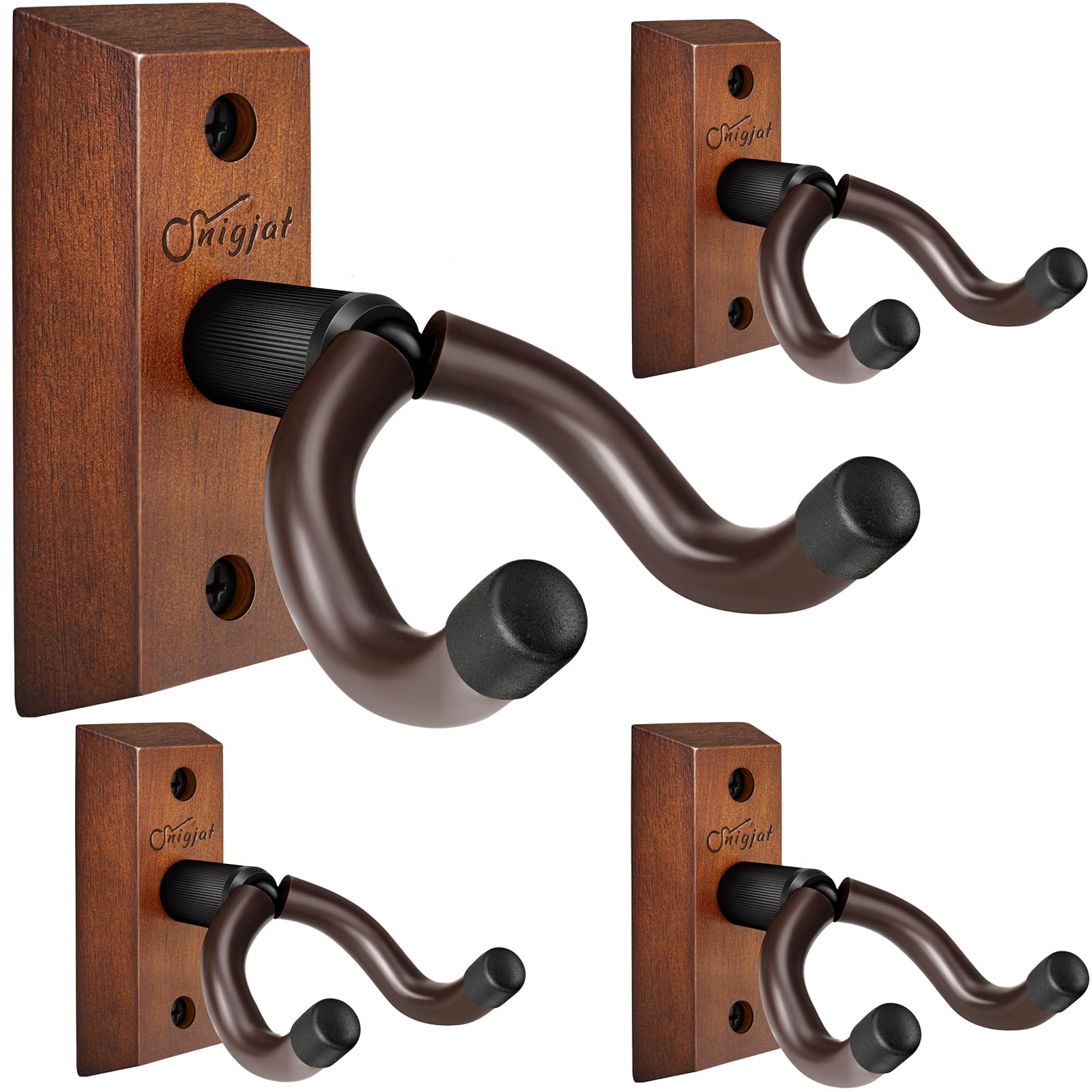 SNIGJAT Guitar Hanger 4 Pack, Hardwood Guitar Wall Mount, Rotatable Guitar Wall Hanger with Screws, V-Shaped Guitar Mount Hanger Hook Holder Stand for Acoustic Electric Guitar, Bass, Banjo, Mandolin