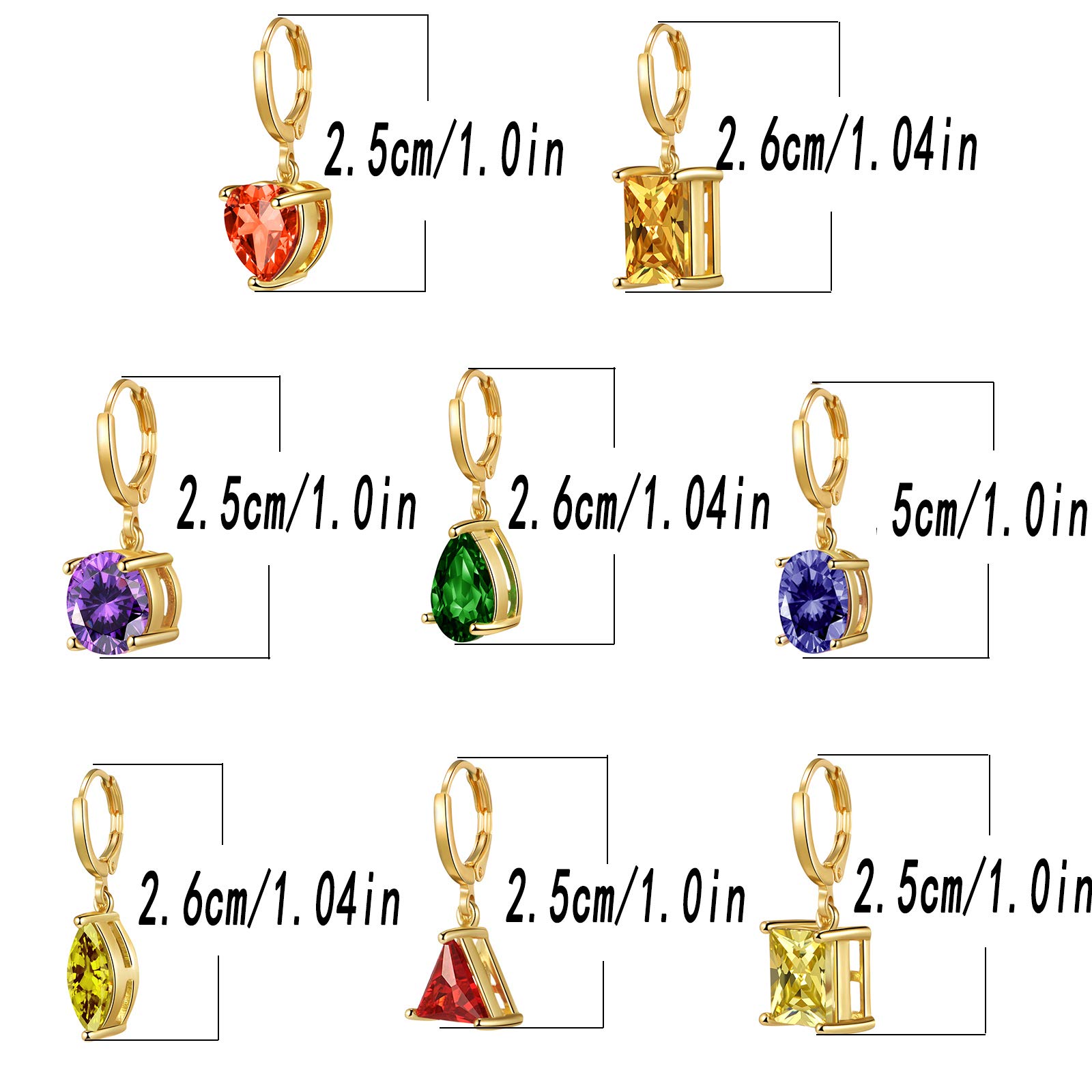 10 Pairs Gold Dangle Earrings for Women - Small Hoop Earrings with Charm - Gold Leverback Earrings for women - Cubic Zirconia Earrings Pack for -s -Earings Set- Cute Earrings for Women