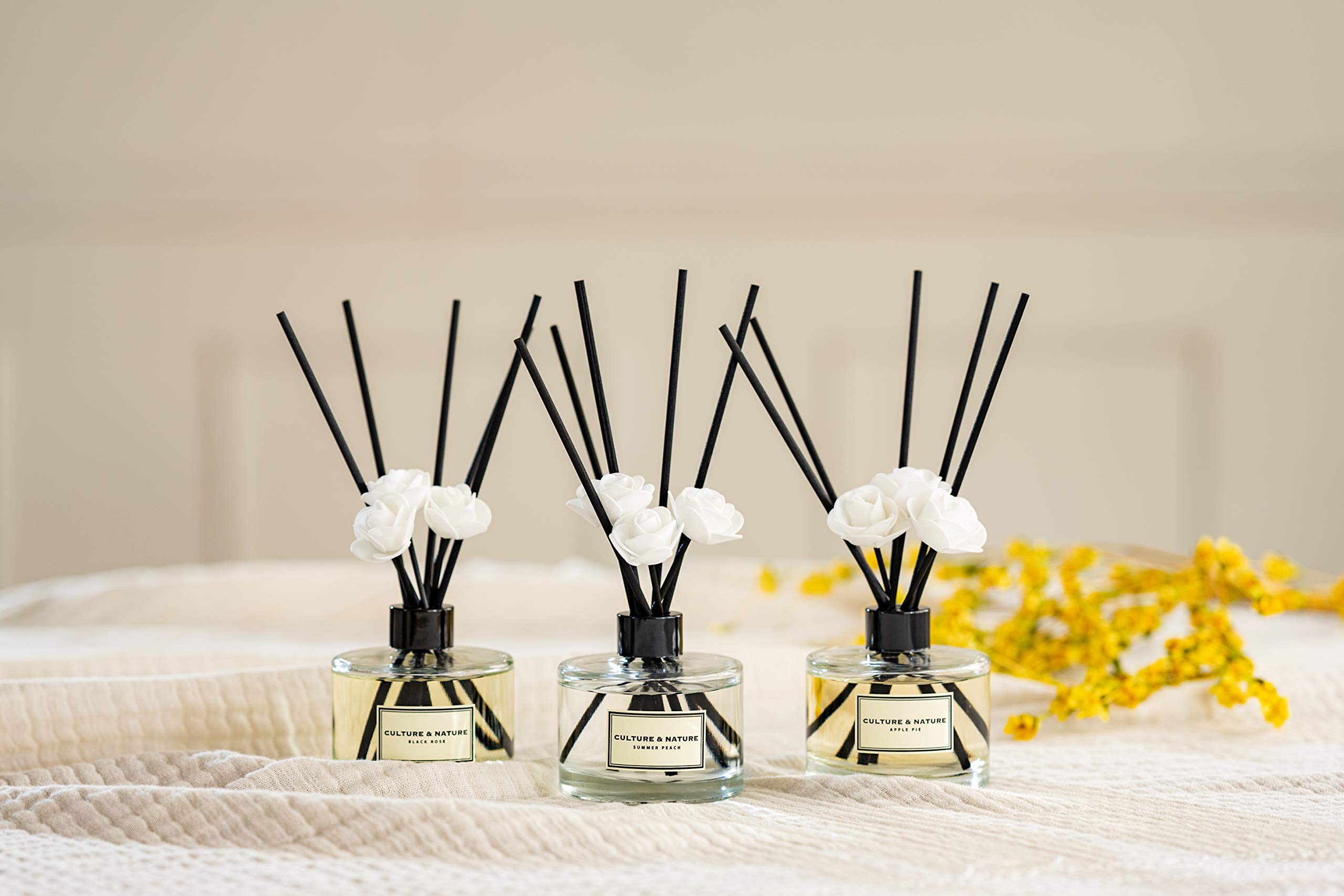 CULTURE & NATURE Reed Diffuser Set 6.7oz (200ml) Jasmine Scented Diffuser with Sticks Home Fragrance Reed Diffuser for Bathroom Shelf Decor