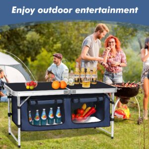 Camp Field Camping Folding Aluminum Table with Adjustable Legs for Outdoor Travel Beach, Backyards, BBQ, Party and Picnic Foldable Table