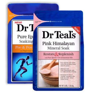 Dr. Teal's Pure Epsom Salt Soaking Solution Gift Set (2 Pack, 3lbs ea.) - Restore & Replenish with Pink Himalayan Salt, Pre & Post Workout with Menthol - Essential Oils Calm Senses & Relieve Stress