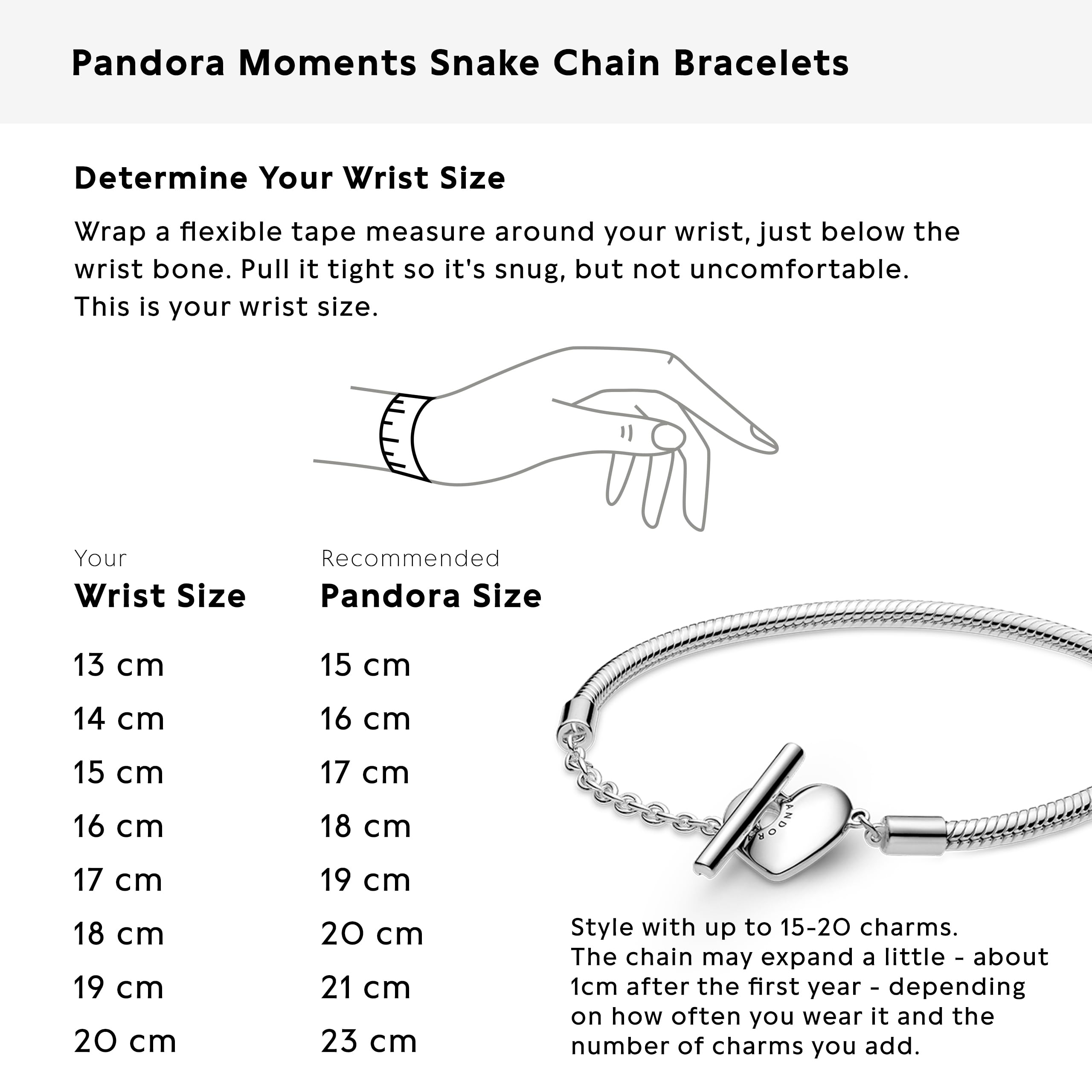 PANDORA Moments Heart T-Bar Snake Chain Bracelet, 6.7 in, With Gift Box