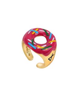 xun zhe cute food imitate donut open rings colorful cartoon sweet donut cookie adjustable rings jewelry for women best friends (red/gold)