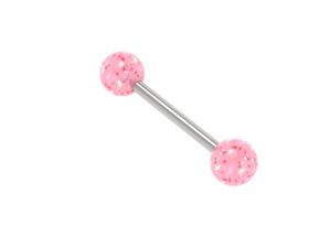 loving my bump tongue bars/nipple rings | surgical steel 316l barbells body piercing | 14g (1.6mm) thickness, 14mm bar length, 6mm glitter balls (pink glitter)