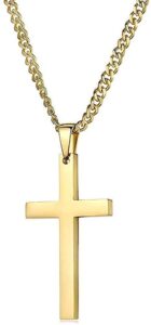 riveting jewelry 18k gold chain style 3mm necklace cross pendant strong solid clasp for women, girls, grandma, teens thin for charms miami cuban link diamond cut religious (24)