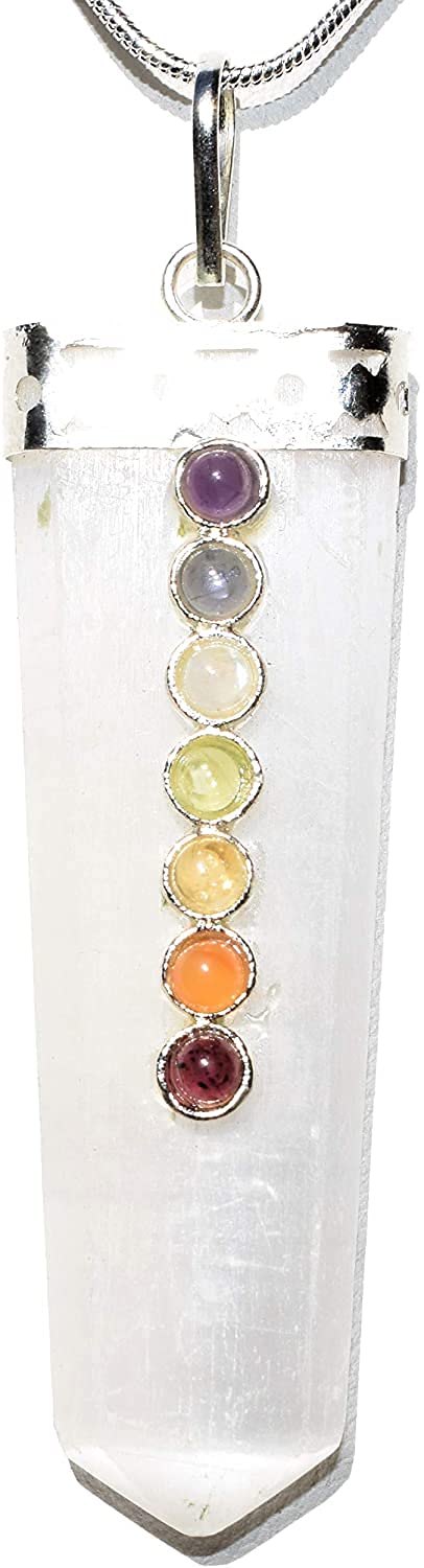 Charged Seven 7 Chakra Selenite Crystal Pendant - Selenite Charging Healing Energy Gemstone Point Pendant For Gifts - Selenite Pendant By sara creation