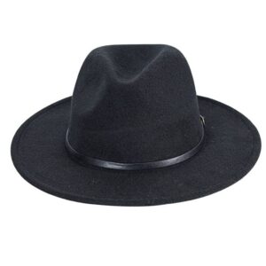 Classic Wide-Brim Fedora-Hats for Women Men Fedora Hat with Belt Buckle Felt Panama Hat Black