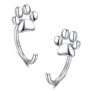 925 sterling silver paw print earrings half hoop earrings puppy cat paw ear huggie hoop for women open hoop earrings