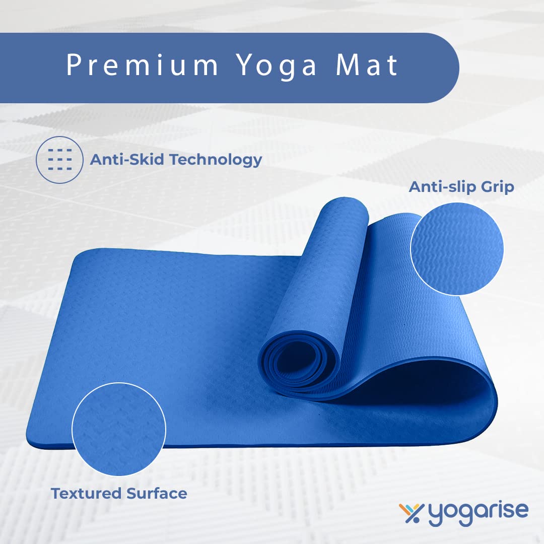 Yogarise Exercise Mat for Gym Workout and Flooring Exercise Long Size 6 mm Yoga Mat for Men & Women (Made in India) (Royal Blue, 6mm)