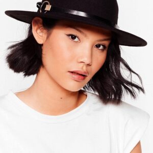 Classic Wide-Brim Fedora-Hats for Women Men Fedora Hat with Belt Buckle Felt Panama Hat Black