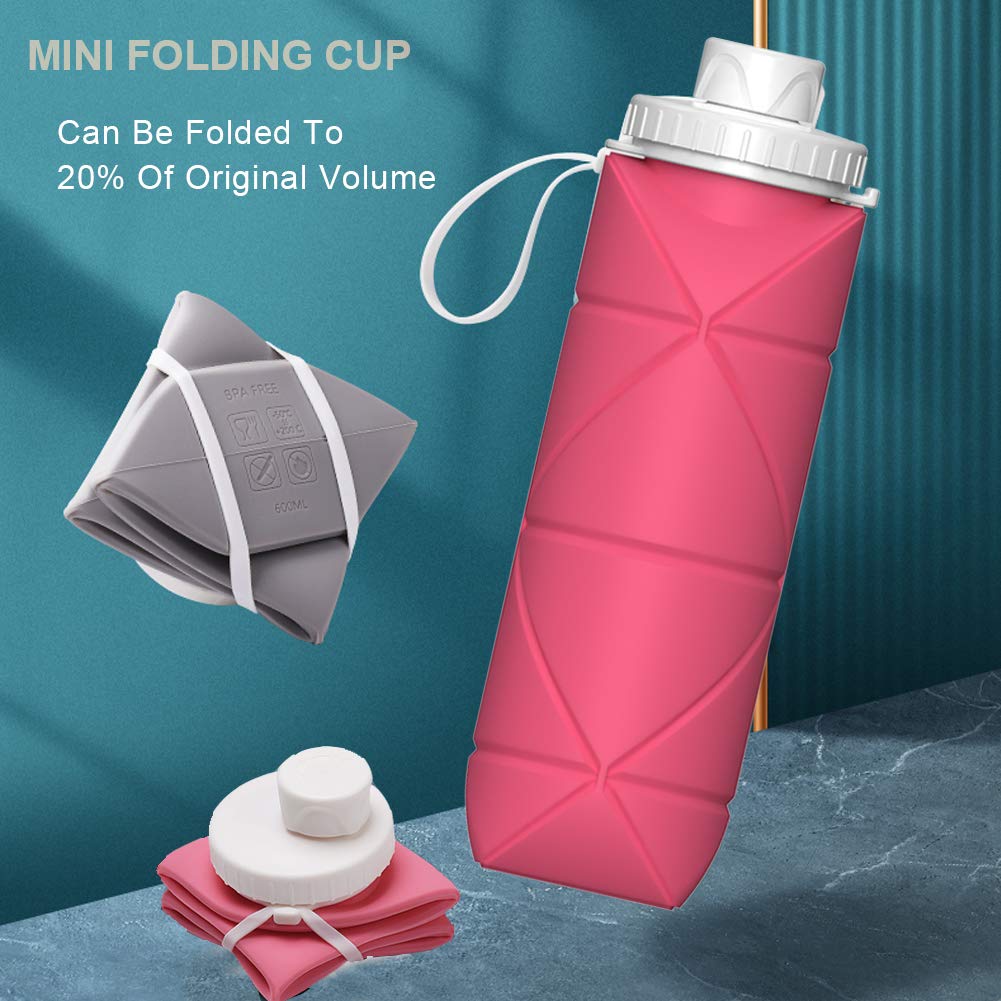 SPECIAL MADE Collapsible Water Bottles Cups Leakproof Valve Reusable BPA Free Silicone Foldable Travel Water Bottle Cup for Gym Camping Hiking Travel Sports Lightweight Durable (pink)