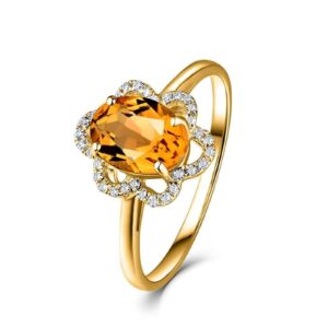 knbob women flowers oval shape 1.2ct citrine ring 18k yellow gold promise wedding engagement bridal anniversary ring size 9.5