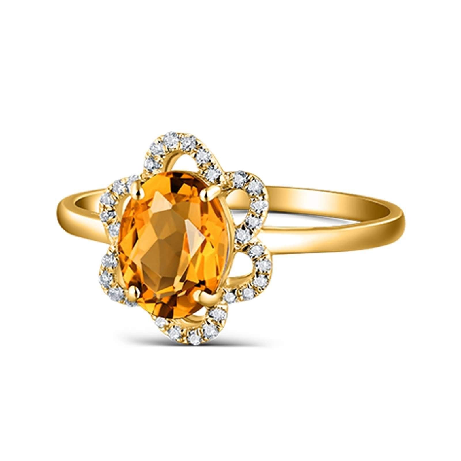 KnBoB Women Flowers Oval Shape 1.2ct Citrine Ring 18K Yellow Gold Promise Wedding Engagement Bridal Anniversary Ring Size 9.5