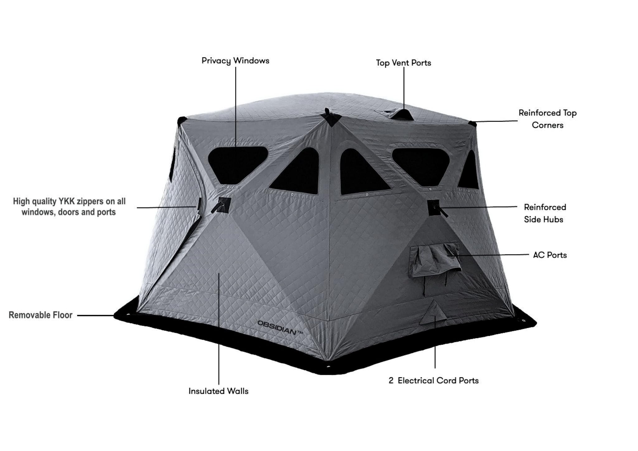 RDS Gear - Obsidian - Heavy Duty 4 Season Camping Shelter, 6-8 Person Capacity, Instant Pop-Up Tent, Insulated and A/C Ready, Removable Floor for Easy Cleaning or Ice Fishing