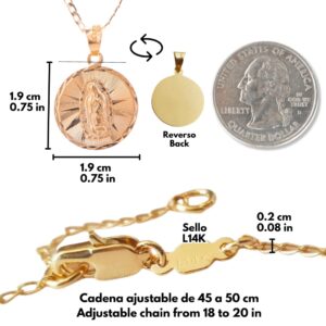 MXArtsCrafts - Virgen de Guadalupe round gold medal necklace, 14k gold laminated Chain with charm Our Lady of Guadalupe, Virgin Mary pendant Necklace, Religious Catholic Jewelry with gift box