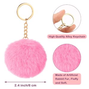 Auihiay 40 Pieces Pom Poms Keychains Fluffy Balls Pompoms Key Chain Faux Rabbit Fur Pompoms Keyring for Girls Women Hats Bags Knitting Accessories